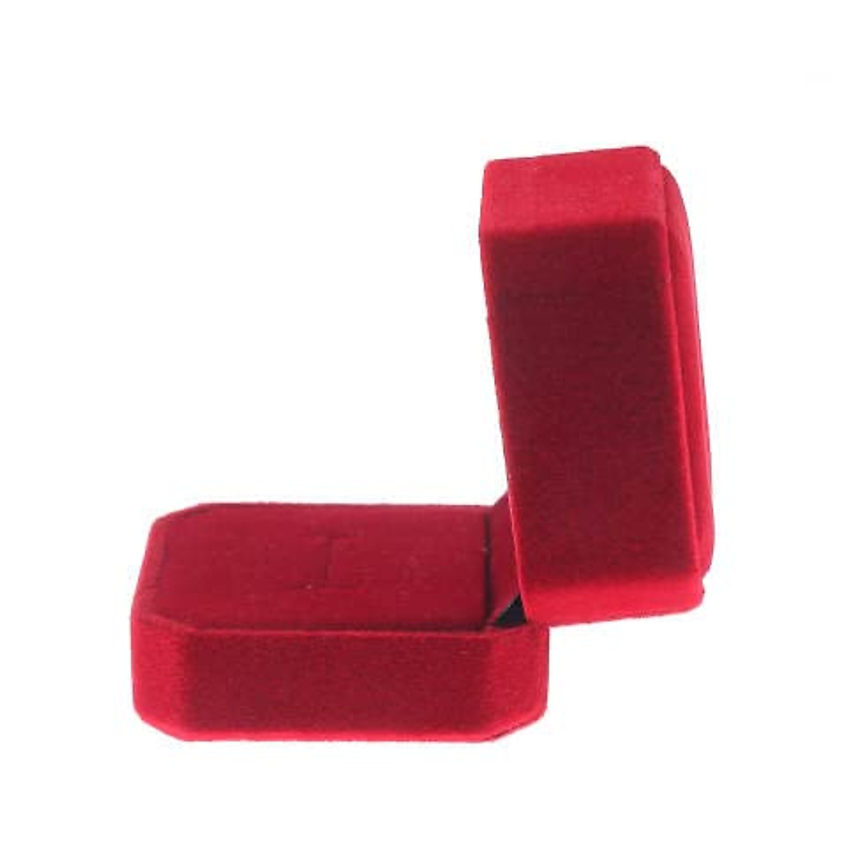 RJ Displays Ring Box for Wedding Valentine Ceremony – 2-Piece Set Red Velvet Ring Box Holds Earrings, Engagement Ring – Protective Ring Display Case for Store Display