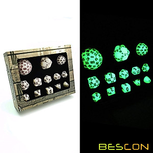 Bescon Super Glowing in Dark Complete Polyhedral RPG Dice Set 13pcs D3-D100