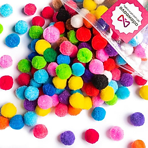 Adeweave 1 Inch 300 Pom Poms - Multicolor Pompoms for Crafts in Assorted Colors, Soft and Fluffy Large pom poms for Crafts in Reusable Zipper Bag