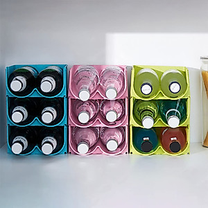 Hemoton 3pcs Refrigerator Bottle Storage Rack Wine and Water Bottle Organizer Stackable Plastic Wine Rack Beer Can Storage Box Holder for Pantry Countertop Pink