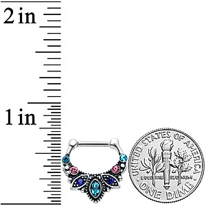 Body Candy Womens 16G 316L Steel Septum Jewelry Pink Blue Accent Festive Daith Tragus Cartilage Clicker 3/8"