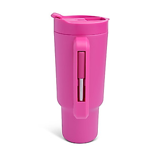 Manna Stainless Steel Double Wall Insulated Tumbler with Smart Seal Dual Sip Lid and Straw Fit Handle - 40 Oz - Bright Pink Powder Coat