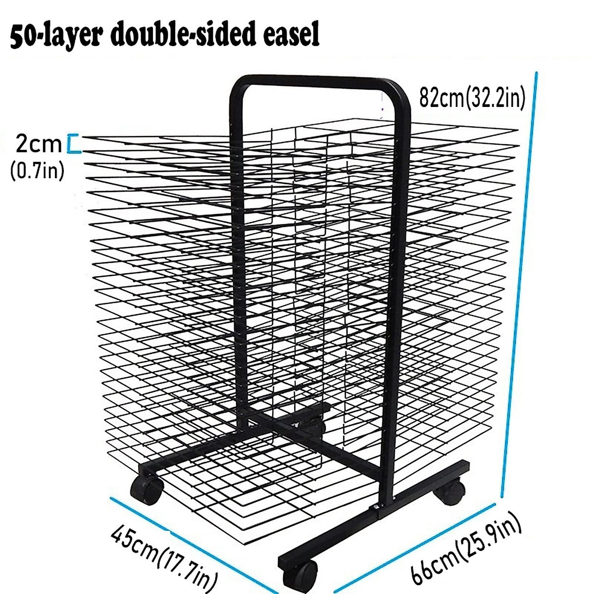 Art Drying Rack - Sided Wire Drying Shelf, Classroom Studio Home Painting Drying Rack, Double Sided Art Rack Storage Organizer On Wheels, Drying & Print Racks, for Kids, Artists ( Size : 50-layer )