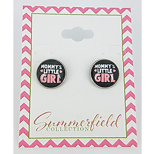 Stainless Steel Mommy's Little Girl Print Glass Stud Earrings 12mm