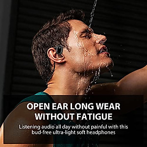 Bone Conduction Headphones, Open Ear Headphones, Bluetooth Wireless Earbuds for Running with Hi-Fi Stereo Sound Noise Cancelling Mic, Waterproof Headset for Marathon Skateboarding Cycling