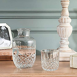 Bedside Water Carafe and Glass Set - Bedside Carafe Pitcher and Glass Cup - Glass Carafe 18oz Cup 4.5 oz - Night Carafe with Glass - (Crystal)