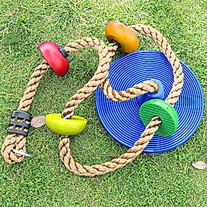 IFOYO Climbing Rope Swing for Trees, Heavy Duty Plastic Disc Swing Seat for Kids and Adults Outdoor Tree Backyard Playground Swing, Blue