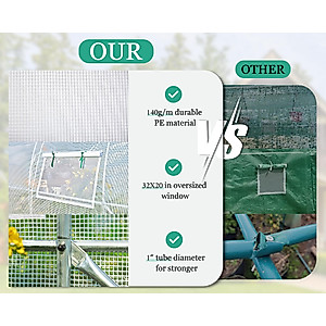 Papababe 20x10x7.5 FT Extra high Large Walk-in Greenhouse for Outdoors, Upgraded Swing Door, Heavy Duty Galvanized Steel Frame Tunnel Greenhouse kit, Reinforced PE Cover & Film Clips, White