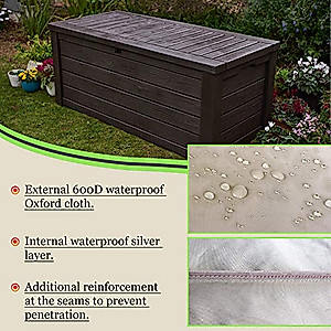 LOZOXO Patio Deck Box Cover, 54" Storage Box Cover for Outside, Outdoor Waterproof Deck Box/Storage Ottoman Bench Cover Fits up to 54" W x 27" D x 27" H khaki