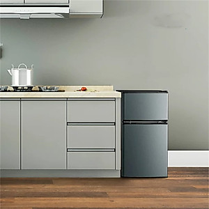 2 Door Mini Fridge, 3.2 Cu ft Compact Refrigerator with Freezer for Dorm Apartment Drinks Snacks Cooling (Stainless Steel)