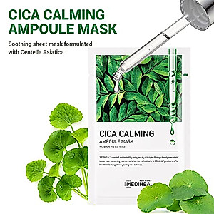Mediheal Cica Calming Ampoule Mask 10Pack - Soothing Facial Mask Sheet with Centella Asiatica Extract, Soothe Irritated Skin and Smoothen Texture, Ultra Adhesion Tencel Sheet