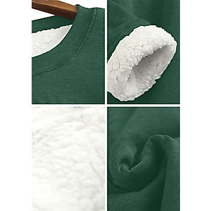YMING Ladies Oversized Sherpa Lined Pullover Casual Fleece Sweatshirt Round Neck Jumper Tops Green 2XL
