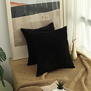 Soft Corduroy Striped Velvet Rectangle Decorative Throw Pillow Cusion for Couch 12 Silk Pillowcase for Baby (Black, E)