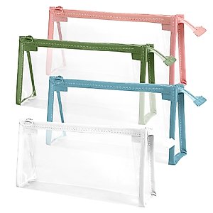 salbsever 4 Pcs Clear Pencil Bag Pencil Case with Zipper Pen Pouch Transparent Marker Pouch Pencil Case Travel Toiletry Cosmetic Makeup Bag Pencil Storage Bag Multifonction Organizer Bag for Adults