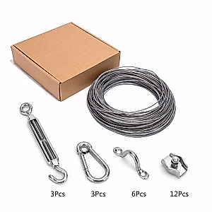 Litcher Globe String Light Suspension Kit, Outdoor Light Guide Wire, Vinyl Coated Stainless Steel Steel Cable，Include 150fts Transparent PVC and 304 Stainless Steel Wire Cable, Turnbuckle and Hooks