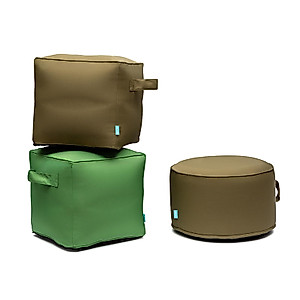 QILLOWAY Indoor/Outdoor Inflatable Stool, Ottoman Pouf Cube 16",All Weather Foot Rest for Kids or Adults, Camping or Home (RED)