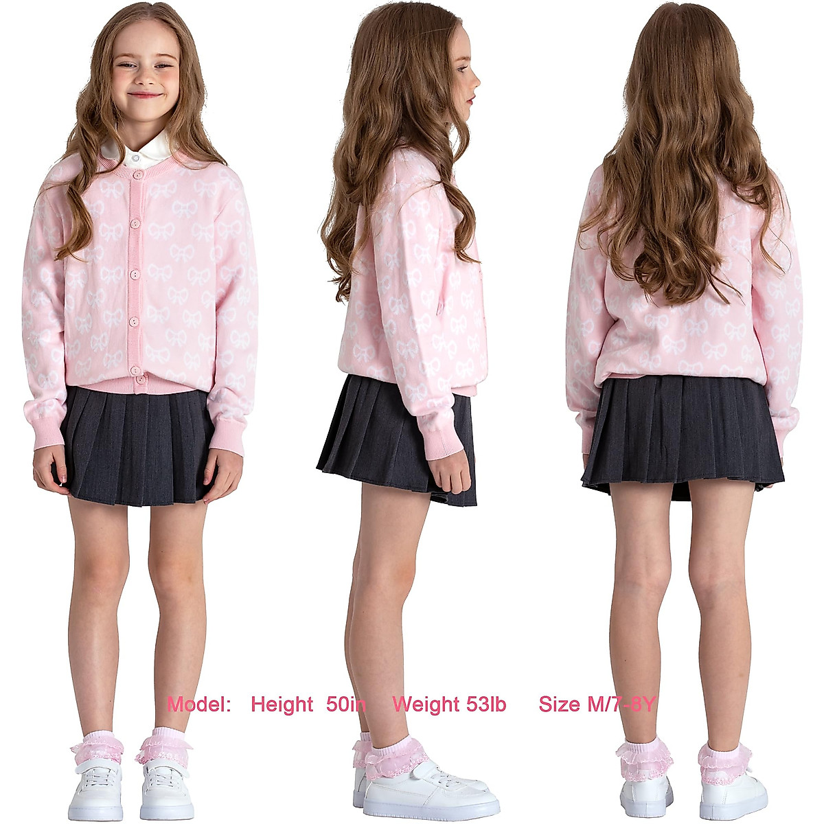 BOBOYOYO Girls Cute Cardigan 100% Cotton Girls Button Up Sweater Long Sleeve Kids Knit Cardigan Crewneck Casual Kawii Clothes