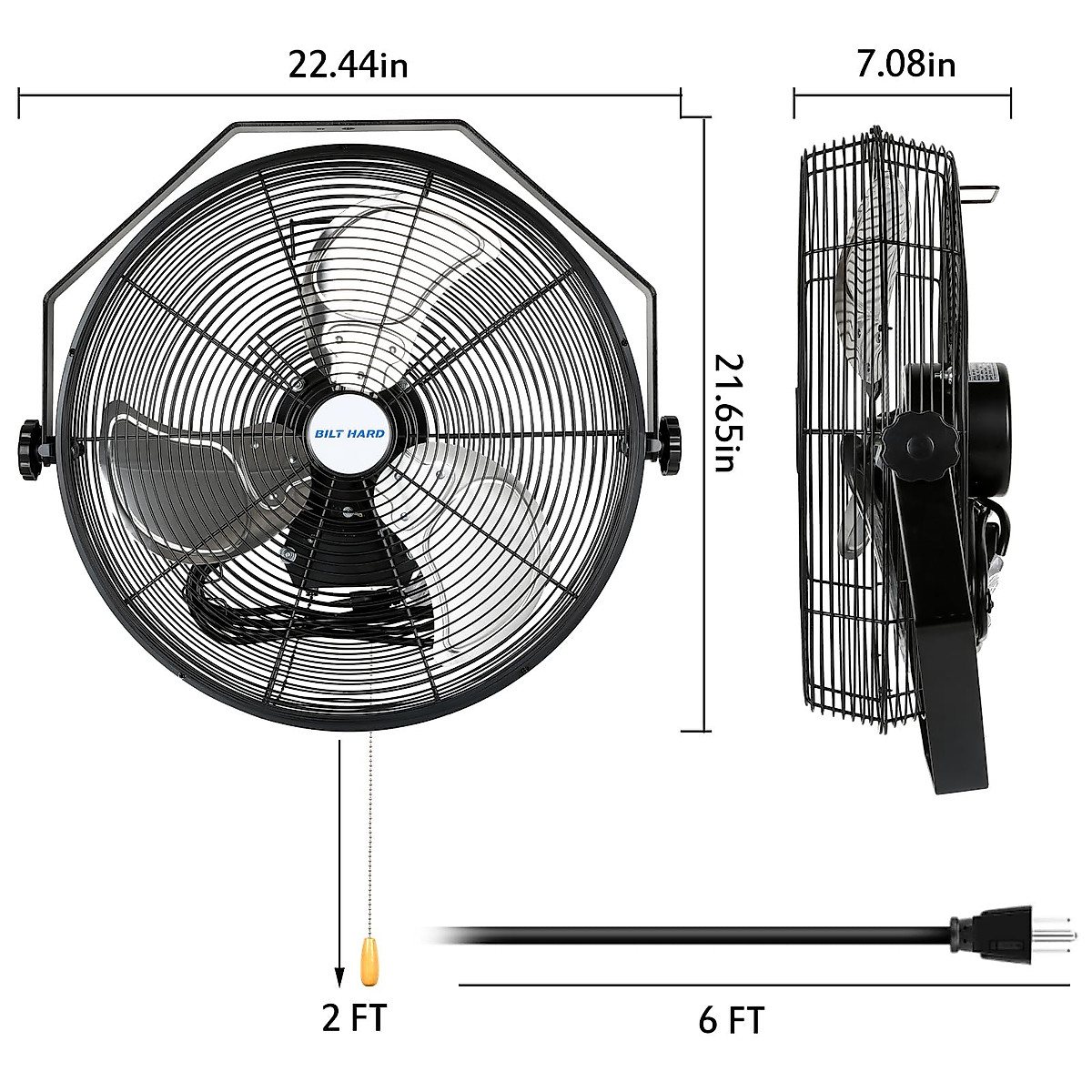 BILT HARD 18 inch Industrial Wall Fan, 4300 CFM, 3-Speeds High Velocity Wall Mount Fan with Sealed Motor, Heavy Duty Metal Barn Fans, 2 Pack