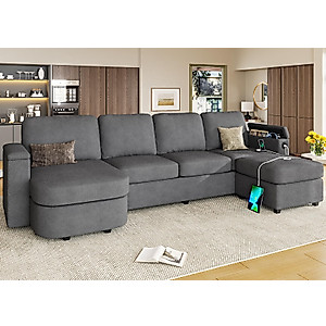 SEDETA U Shaped Couch, Sectional Sofa Couch with Storage Seat, Chenille Dark Grey
