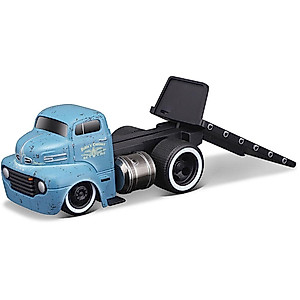 1950 COE Flatbed Truck & 1933 3W Coupe #264 Matt Light Blue w/Graphics (Weathered) Pablo's Customs 1/64 Diecast Model Cars by Muscle Machines 11533