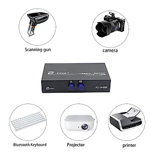 QIANRENON Printer Sharing Switch, 2-Port USB 2.0 Switch Adapter for USB Device Port Sharing Between 2 Computers (2 Switch),with 2 Pack USB 2.0 Male Cable