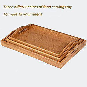 Wood Serving Tray with Handles Boobam Serving Tray Set for Food,Breakfast,Dinner,Ottoman Coffee Table, Parties,Restaurants(3 Pack)