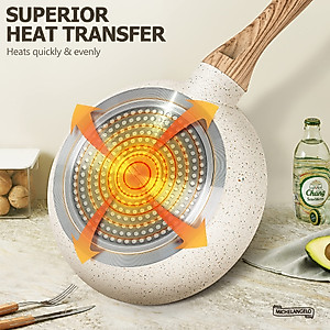 MICHELANGELO Non Stick Frying Pans Set, Granite Frying Pans Nonstick, Nonstick Pan Sets for Cooking, 8 Inch, 9.5 Inch and 11 Inch Nonstick Frying Pan Set with Anti-Scald Handle, White