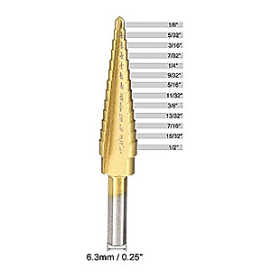 uxcell Step Drill Bit HSS4241 1/8" to 1/2" 13 Sizes Straight Flutes Triangular Shank for Metal Wood Plastic 2Pcs