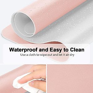 Desk Pad Protector Office Desk Mat, BUBM Waterproof PU Leather Desk Writing Mat Laptop Large Mouse Pad Desk Blotters Desk Decor for Office Home, 35.4" x 17" Pink