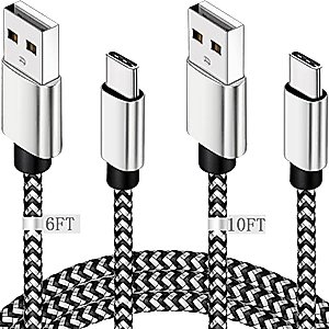 fogkay USB C Cable, [2-Pack, 10ft+6ft] 3.1A Type C Charger Cable Fast Charging Cord, Nylon Braided Extra Long Type C Cable Compatible for Samsung Galaxy S10 S9 S8, Note 10 9 8, A60 A50, LG V50 V40 G7