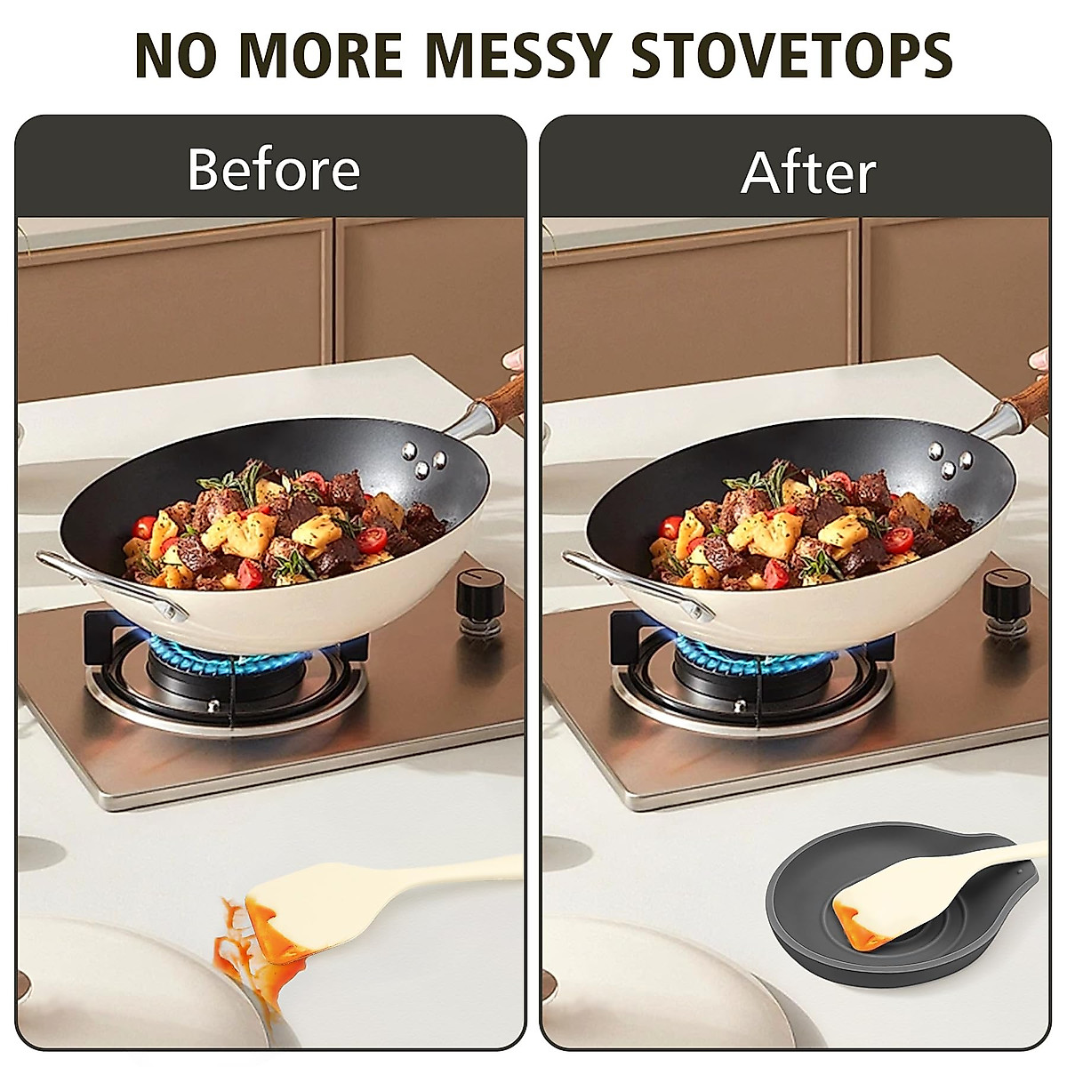 VanlonPro Silicone Spoon Rest for Stove Top - BPA-Free, Heat-Resistant Spoon Holder - Spoon Rest for Kitchen Counter - Large Cooking Utensil Rest for Spoons, Spatulas, Ladles or Tongs - Black