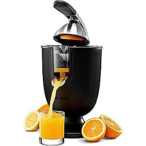Eurolux Electric Citrus Juicer Squeezer, for Orange, Lemon, Grapefruit, Stainless Steel Soft Grip Handle and Cone Lid for Easy Use Most Powerful Juice Squeezer (ELCJ-1700BLK)