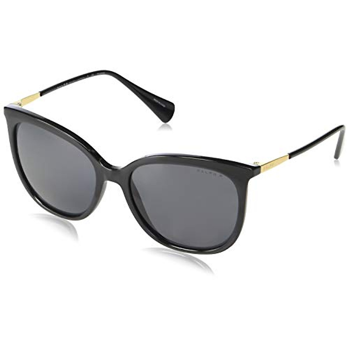 Ralph by Ralph Lauren Women's RA5248 Butterfly Sunglasses, Shiny Black/Polarized Dark Grey, 56 mm