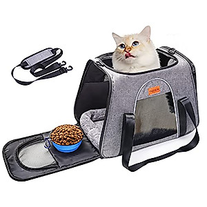 Cat Carrier, Pet Carrier Airline Approved, Dog Carrier Bag for Small Dogs and Cats, Foldable Pet Travel Carrier with Shoulder Strap, Soft Removable Mat and Pet Bowl