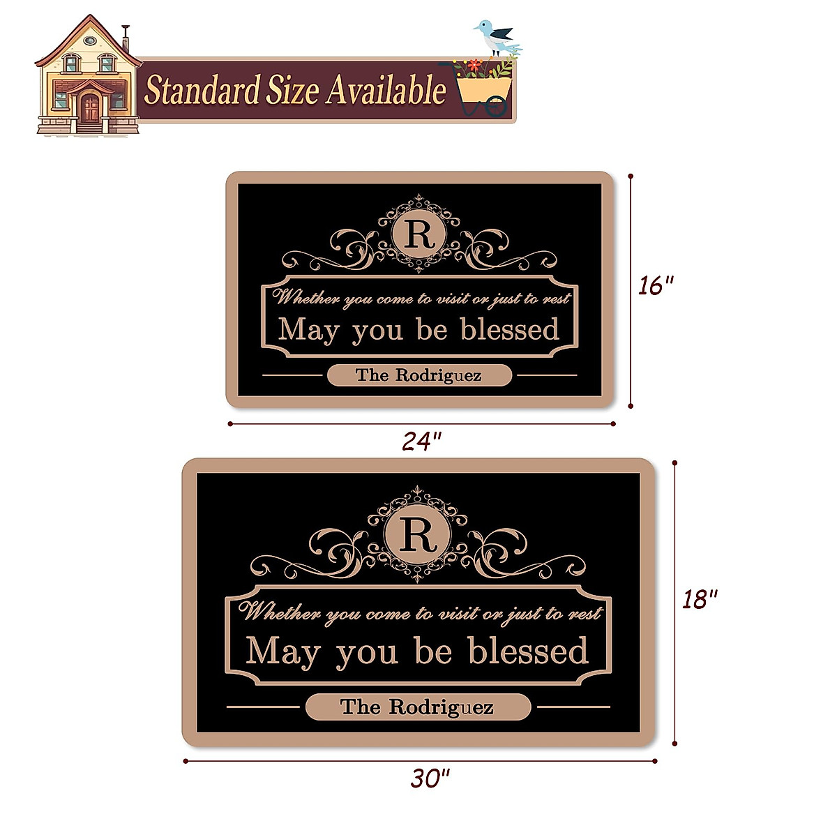 Differ More Customized Monogram Welcome Mats Outdoor for Front Door(Made in USA) - Custom Welcome Door Mats Indoor Entrance with Initial - Low-Profile Floor Mat for Yard(30"x18")