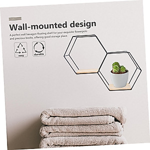 Garneck Wall Shelf Norse Decor Decorative Floating Shelf Modern Geometric Shelves Hexagon Floating Shelves Metal Corner Shelves Wall-Mounted Hexagon Floating Shelf Organizer Iron Small