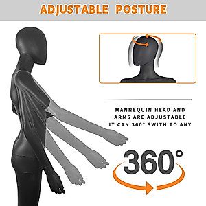 Black Female Mannequin Full Body Mannequin Torso Dress Form Sewing Dress Model 70 Inches Adjustable Dress Mannequin Clothing Form Plastic Detachable Mannequin Stand Realistic Display Mannequin