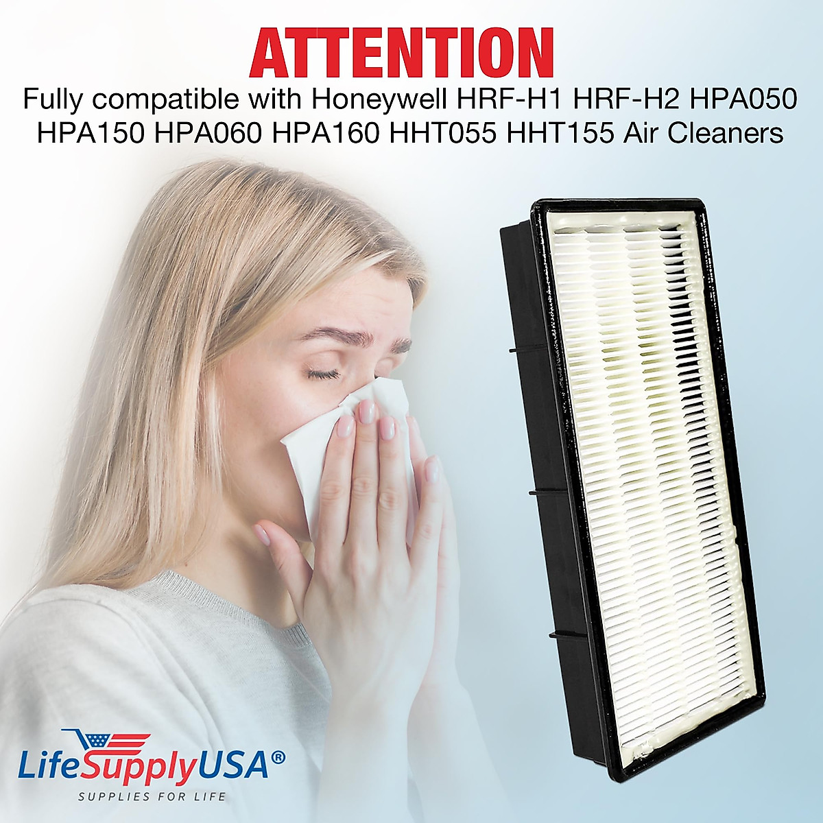 True HEPA Air Cleaner Filter Replacement Compatible with Honeywell HRF-H1 HRF-H2 HPA050 HPA150 HPA060 HPA160 HHT055 HHT155 Air Cleaners, Filter H by LifeSupplyUSA