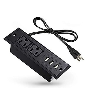 Conference Recessed Power Strip Socket with USB Ports,Table Power Strip,Desktop Charging Station with 2-Outlets and 3 USB Ports(Max 3.5A)
