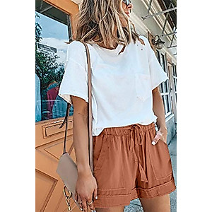 ANFTFH Womens Comfy Drawstring Casual Elastic Waist Pocketed Shorts Orange L