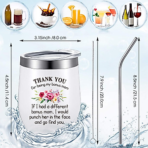 Patelai Thank You For Being My Stepmother, Mom Gifts for Mommy Stepmom on Mother's Day Birthday Christmas, 12 oz Stainless Steel Coffee Mug with Lid Straw Brush Gift Box (White)