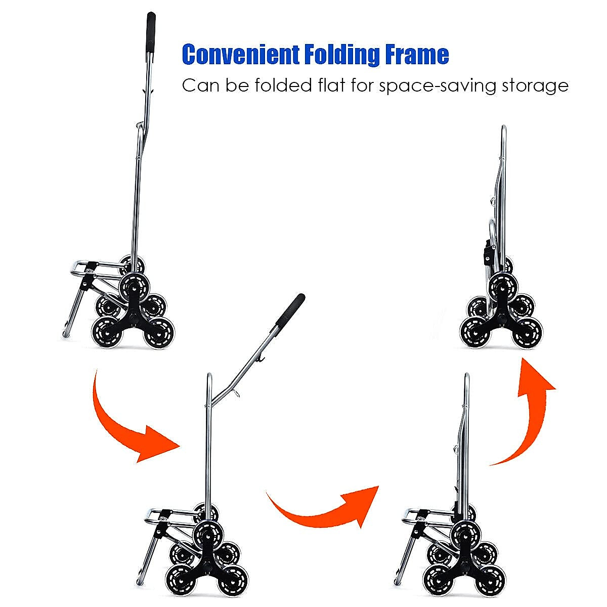 Folding Shopping Cart Stair Climbing Dolly w/Bag & Bungee Cord