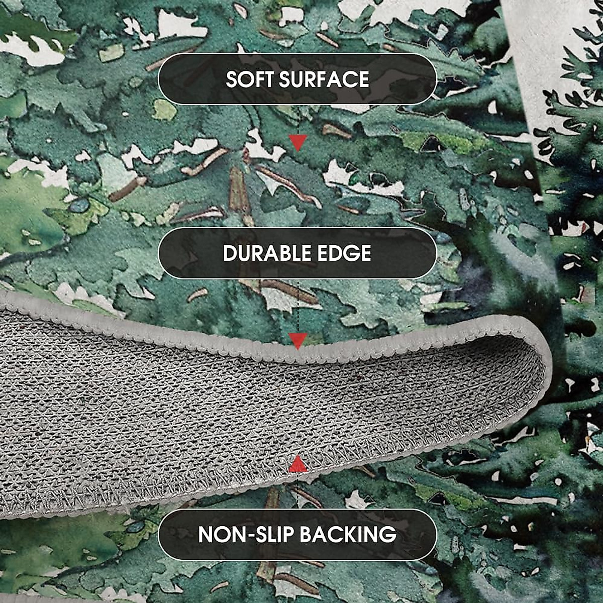 Artoid Mode Green Pine Tree Merry Christmas Area Rug, Xmas Winter Home Decor Low-Profile Washable Area Rugs for Entryway Bedroom Living Room Laundry Room Indoor 5x7 Feet