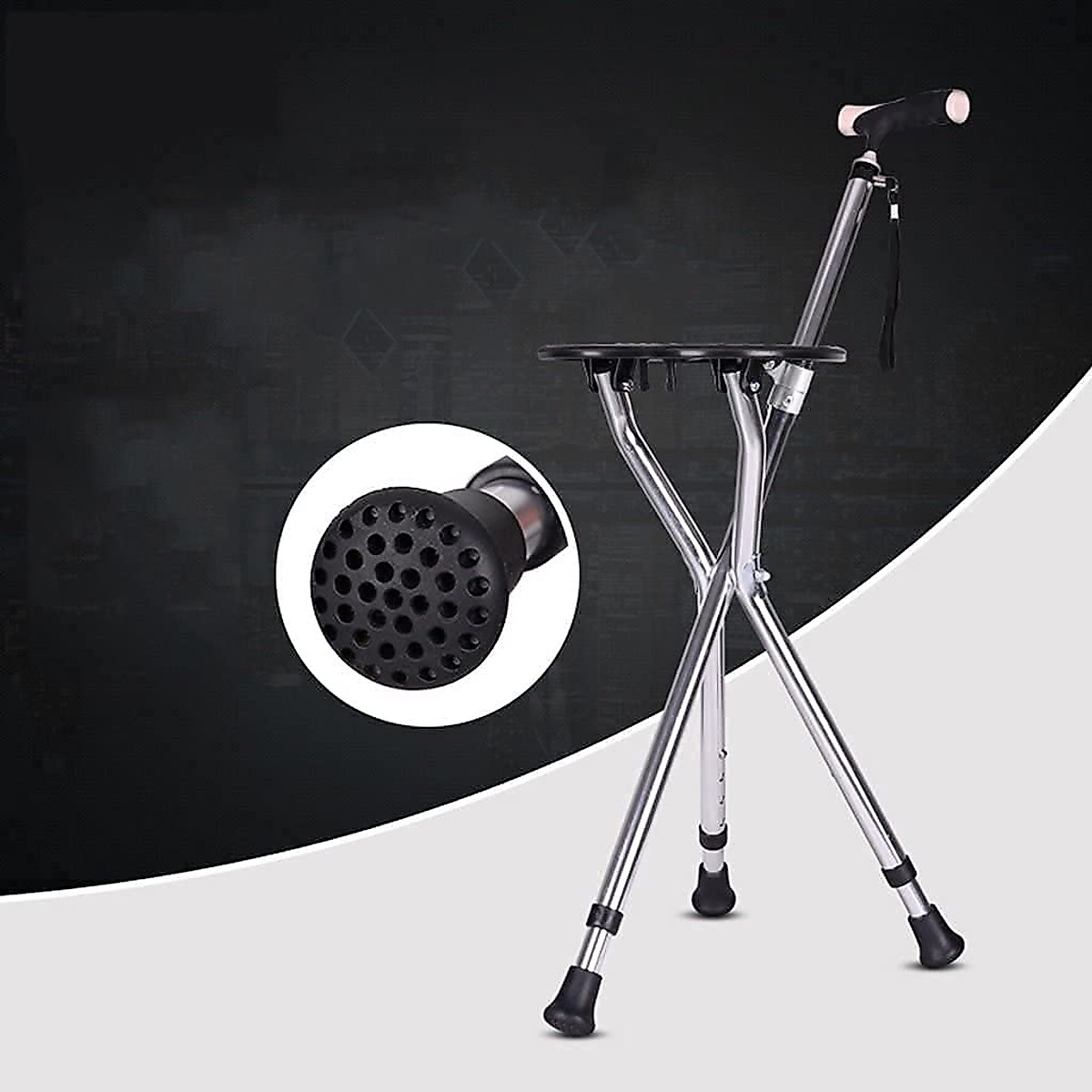 Crutches for Adults Crutches Multifunctional Seat Crutch Aluminum Alloy Walking Stick Folding Three-Legged Stool Elderly Non-Slip Stick Rocking Chair