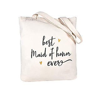 CARAKNOTS Bridesmaid Gifts Maid of Honor Bag Canvas Bridesmaid Bags Wedding Bridal Shower gifts Bachelorette Party Gifts for Bridesmaid Tote Bag with Pocket Cotton