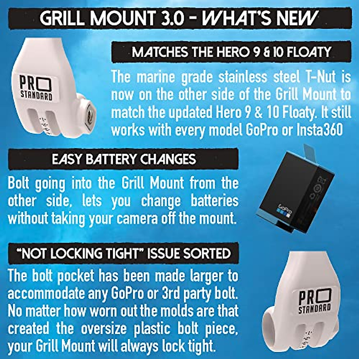 Pro Standard Grill Mount 3. 0 - The Best Mouth Mount Compatible with GoPro Cameras (Black)