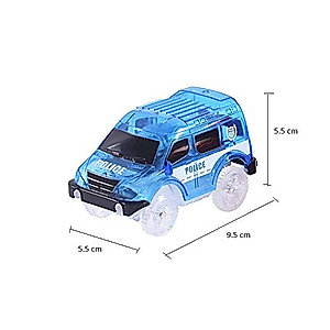 QUOXO 4 Pack Tracks Racing Car Only Replacement,Light Up Toy Cars Glow in The Dark Track Accessories for Boys and Girls