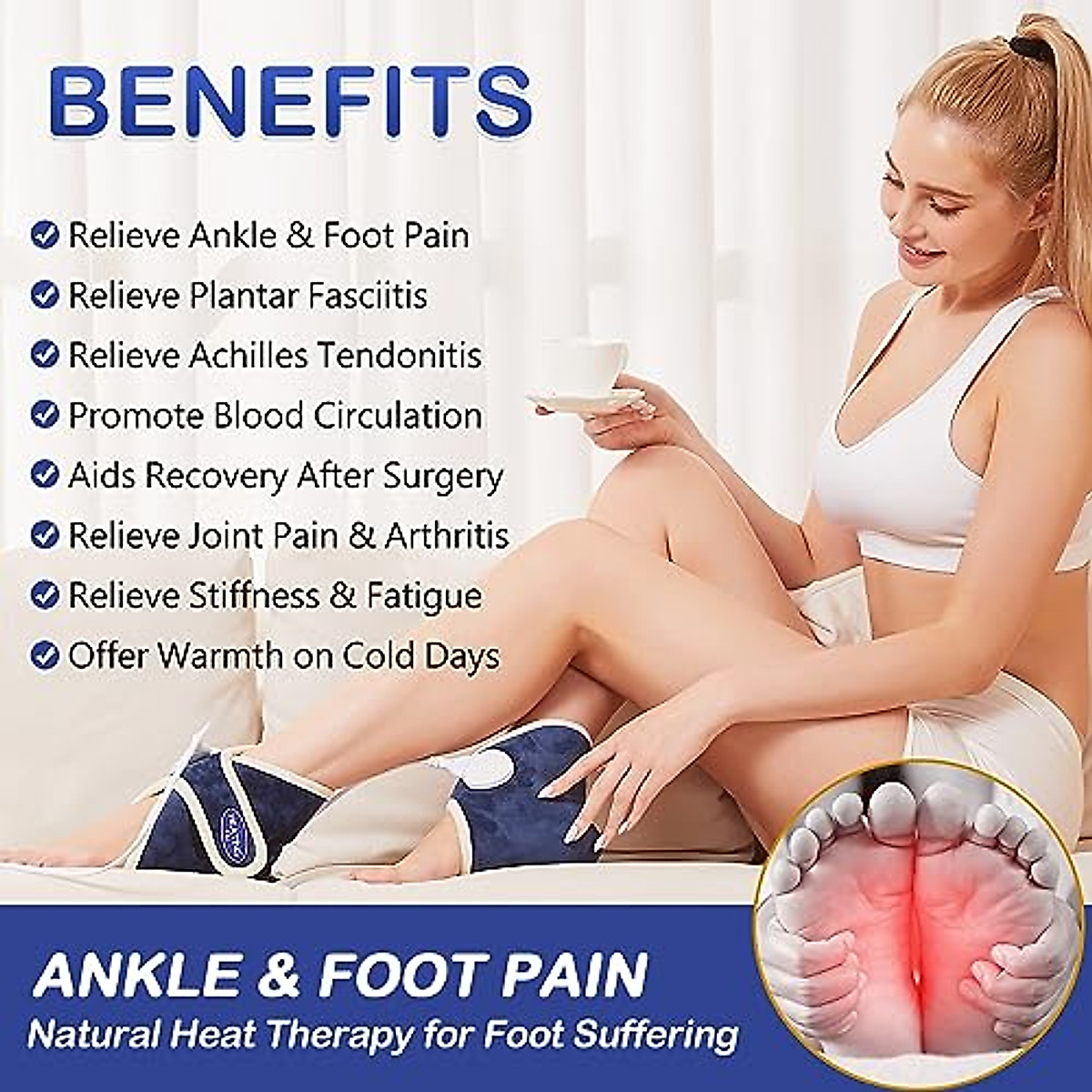 JOBYNA 2 Pack Heated Ankle Wrap for Ankle Pain Relief, 86℉-158℉ & Auto Shut Off, Electric Ankle Warmers for Achilles Tendonitis Relief, Plantar Fasciitis Relief, Sprained Ankles and Heels