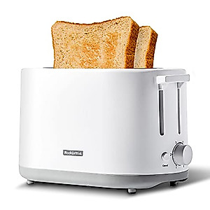 2 Slice Toaster, ROCKURWOK Extra Wide Toaster with Toast Boost, Slide-Out Crumb Tray, Auto-Shutoff and Cancel Button, White
