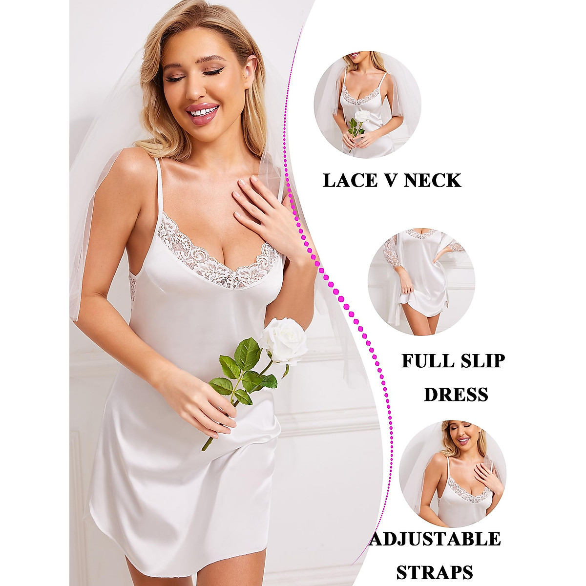 Avidlove Night Dresses for Women Sleep Satin Nightgowns Women's Lingerie, Sleep & Lounge White Medium